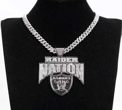 Raiders Nation Gem Chain 24" Iced Out Pendant Necklace NFL Fan Jewelry ...