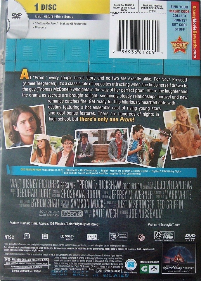 Prom - A Night To Remember (DVD, 2011, VG)Thomas McDonell, Devaughn ...