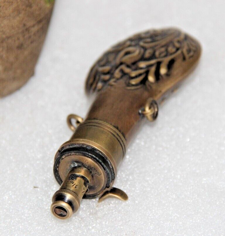 Vintage Victorian Look Brass Engraved Gun Powder Bottle, Flask - 13985 ...