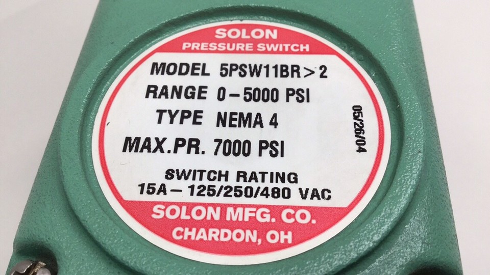 Solon 5PSW11BR 2 Pressure Switch 0-5000psi 7000psi max 15A 125/250 ...