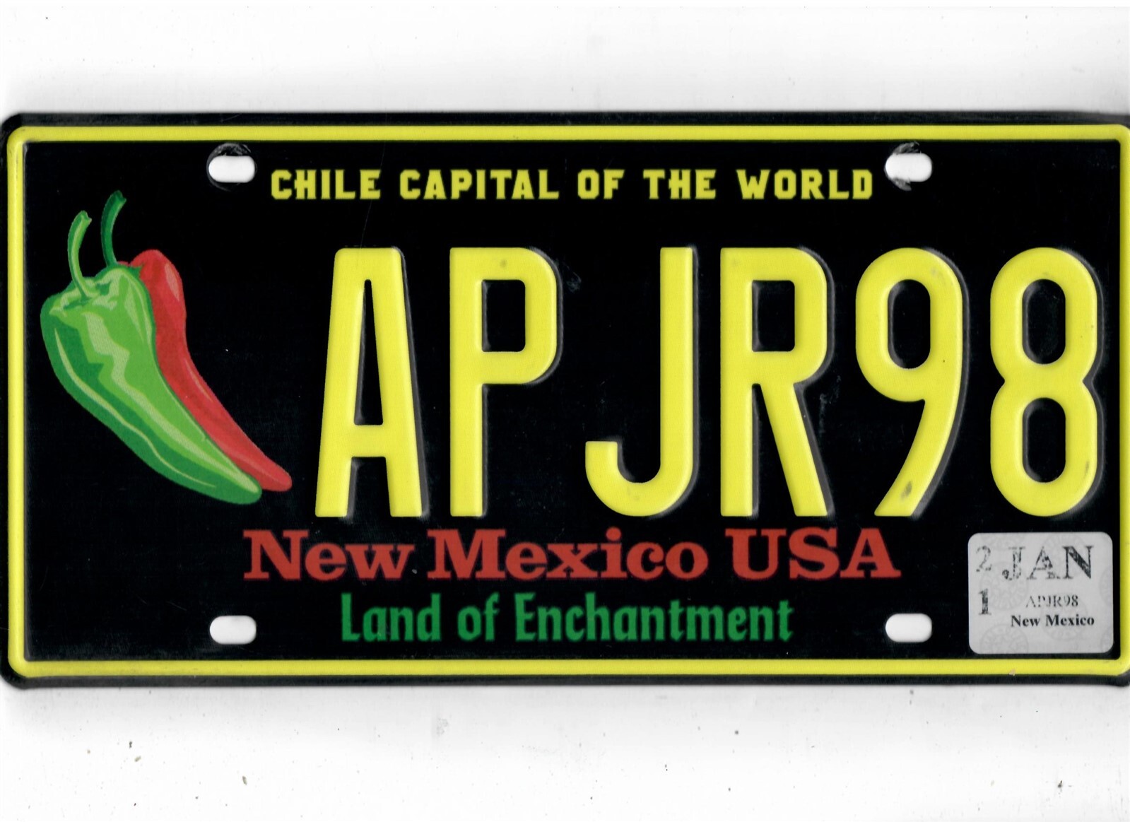 NEW MEXICO passenger 2021 license plate "APJR98" ***NATURAL***CHILE ...