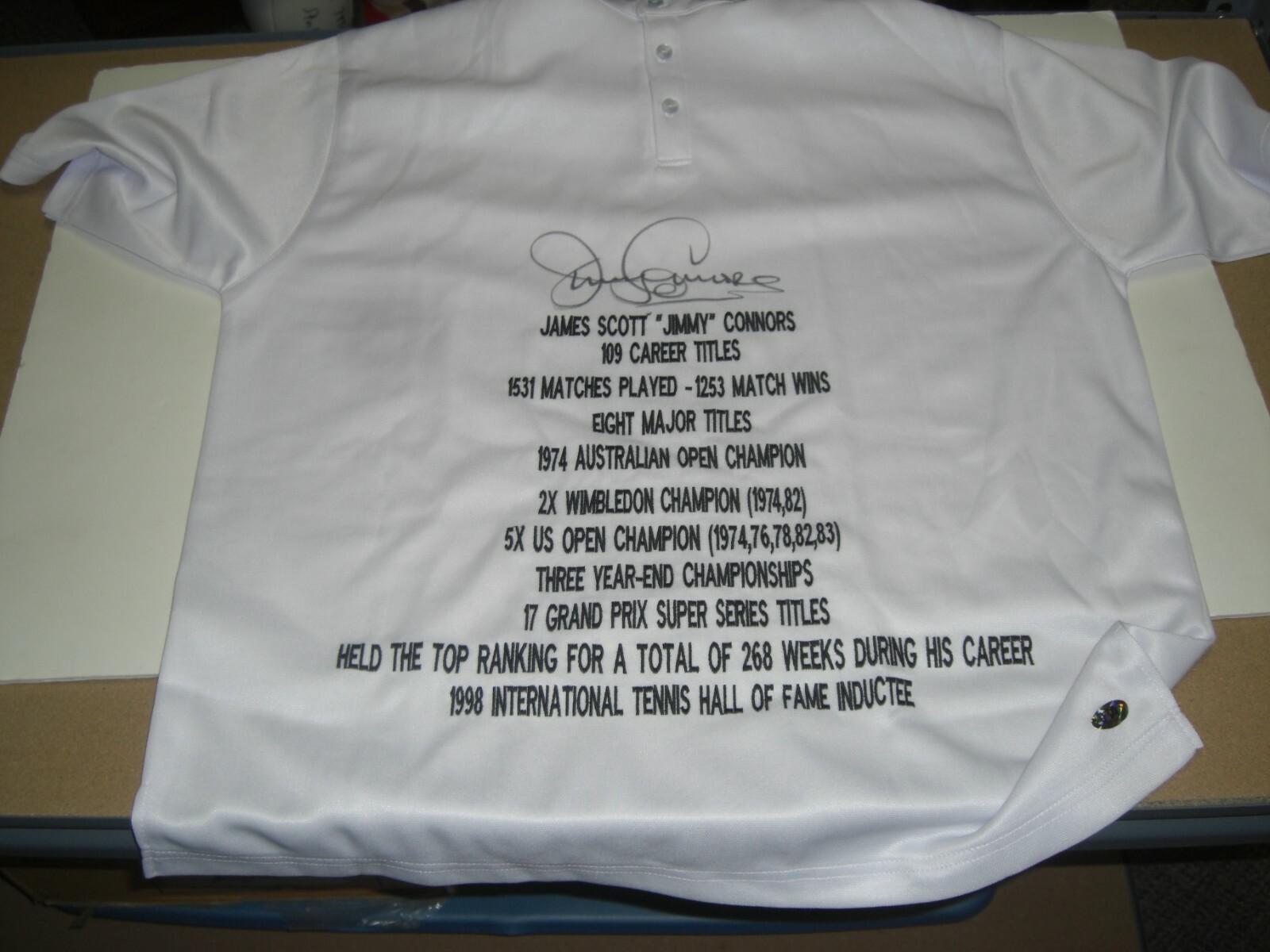 JIMMY CONNORS HOF CAREER STATS MAB/HOLOGRAM SIGNED POLO TENNIS SHIRT | eBay