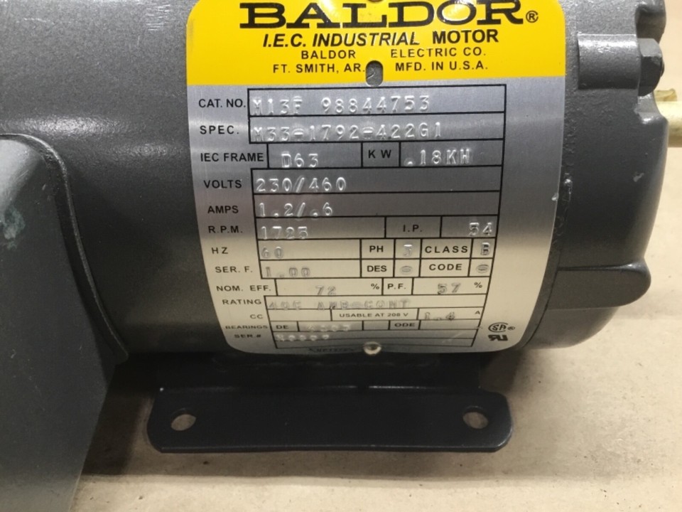Baldor M13F 98844753 Electric Motor .18kw 230/460V 1725 RPM ...