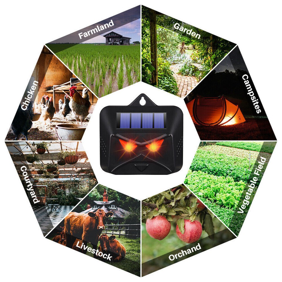 8Pcs Solar Predator Guard Light Red LED Deterrent Light Night Animal ...