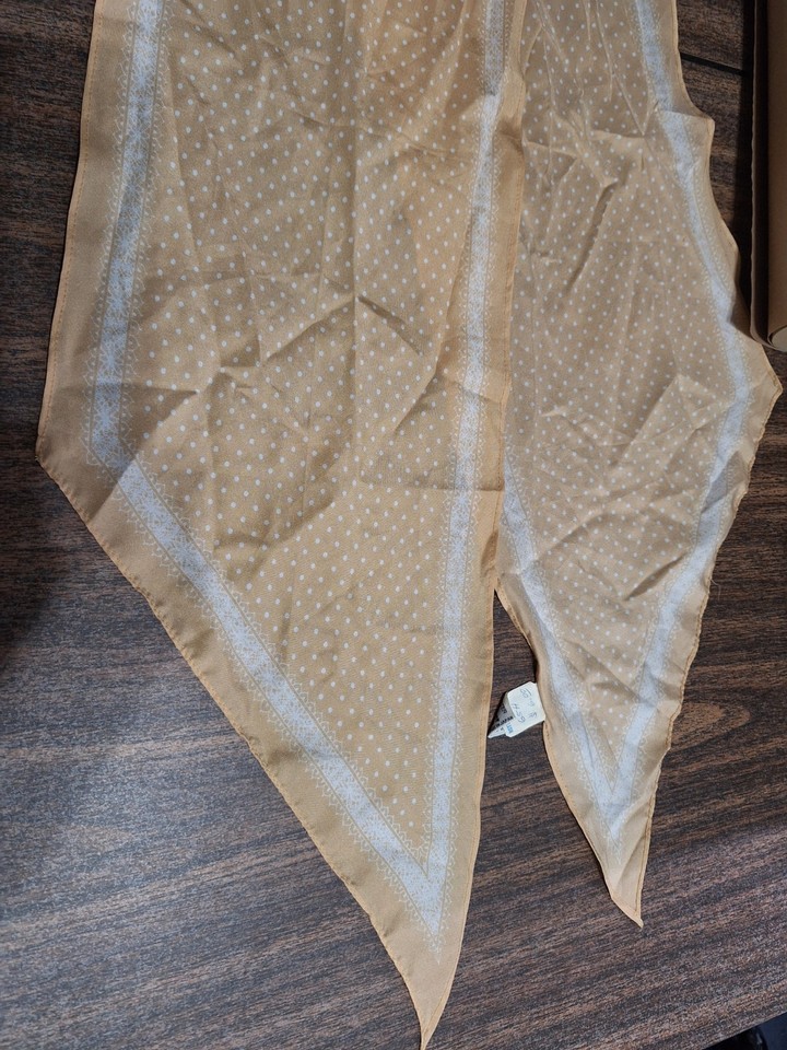 Vintage Scarves by Nasharr 9x64 Polyester Scarf Tan & White Pretty ...