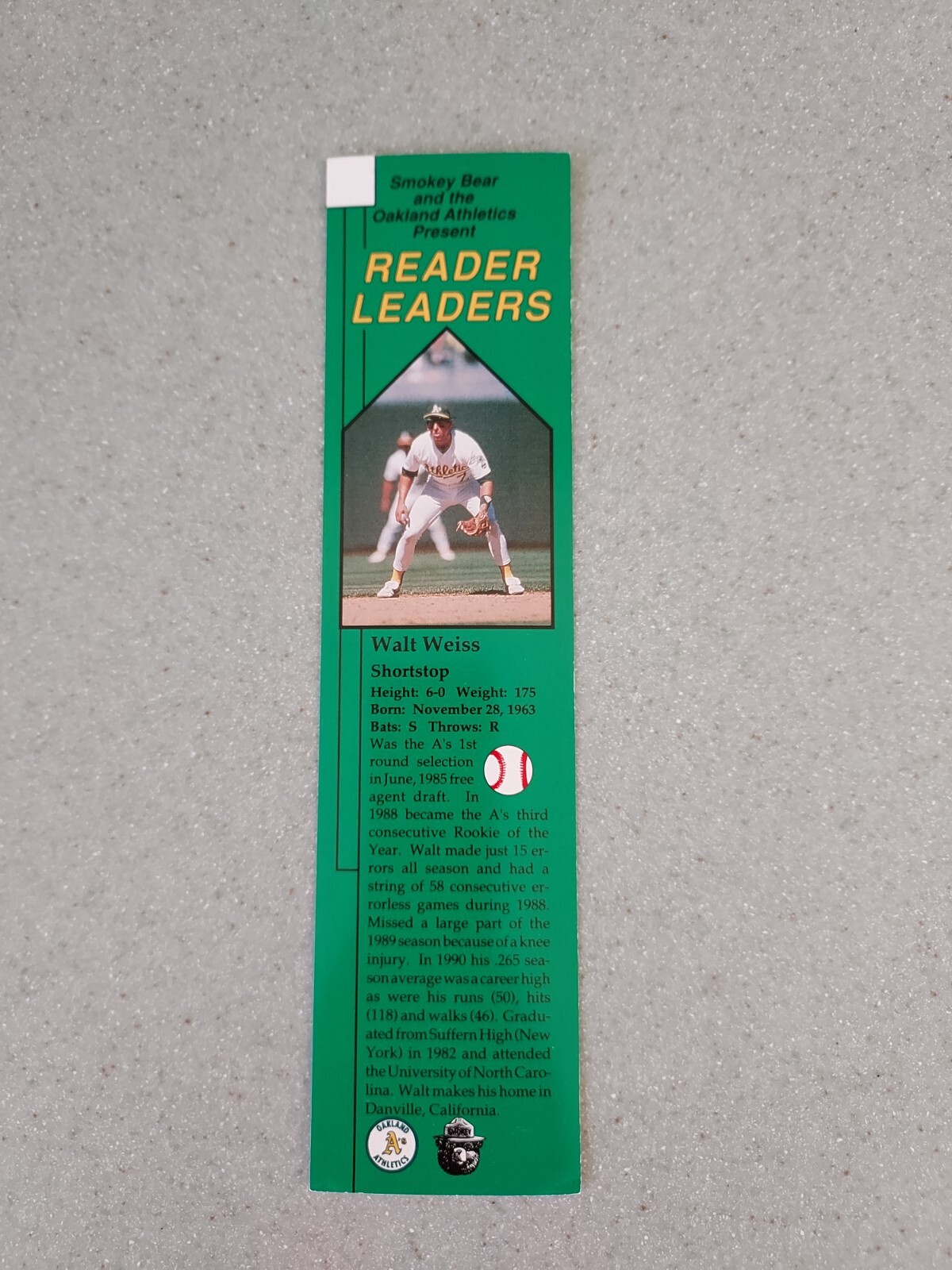 1991 Smokey Bear & Oakland A’s baseball bookmark | eBay