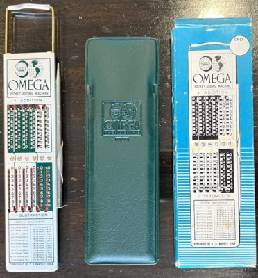 VINTAGE OMEGA POCKET ADDING MACHINE MANUAL CALCULATOR w/CASE STYLUS ...