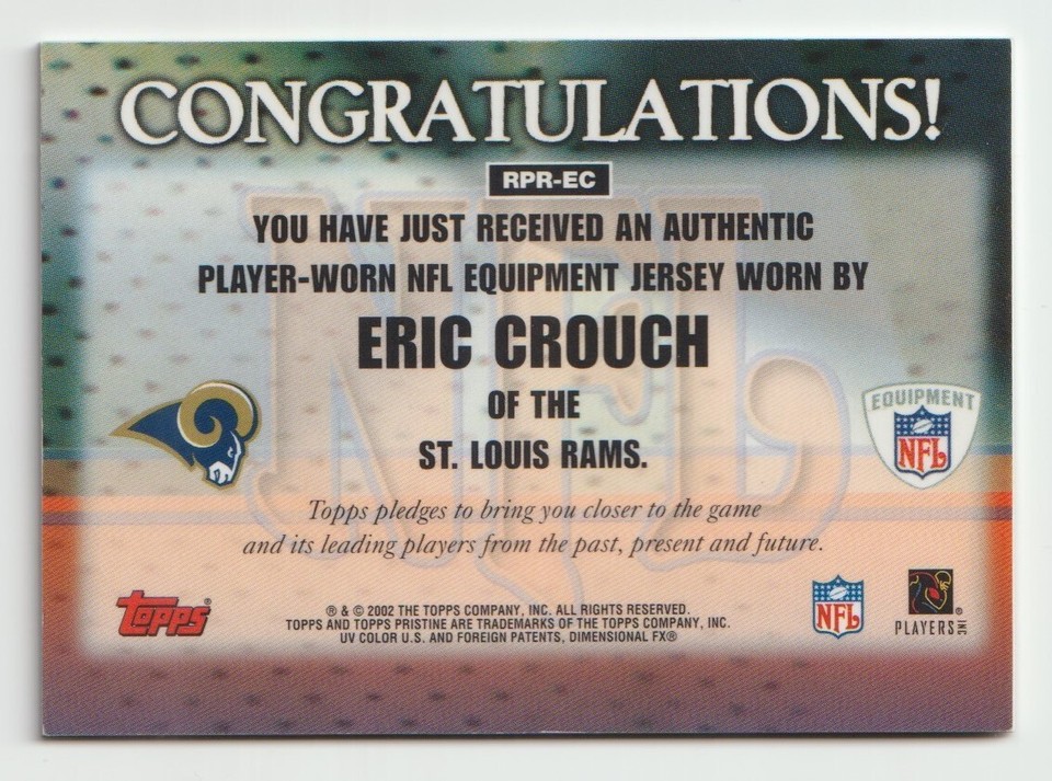 Eric Crouch 2002 Topps NFL Reebok Rookie Premiere Jersey Card. RC Rams ...