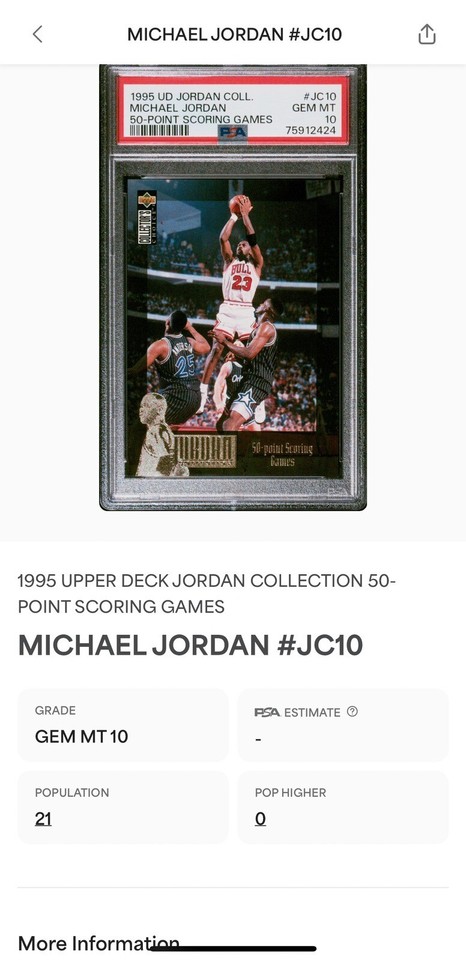 PSA 10 1995 Upper Deck #JC10 Michael Jordan Collection 50-Point Scoring ...