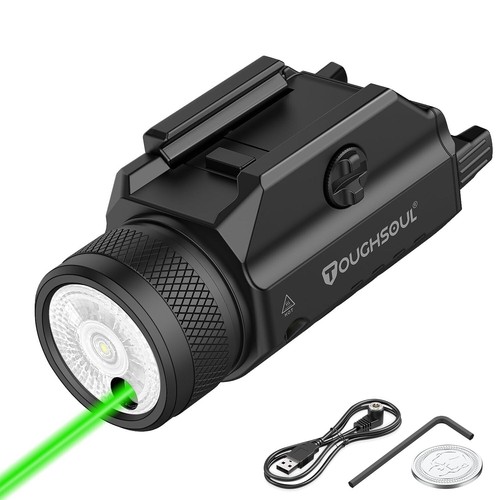 TOUGHSOUL 1200 Lumens Tactical Flashlight w/ Green Laser Picatinny ...
