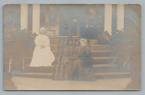 Old Ladies w Ornate Woven Rug RPPC Interesting Antique Photo—Women ...