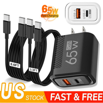 65W Fast Charging Wall Type-C Charger 6ft Cable For Samsung A16 A15 A25 ...