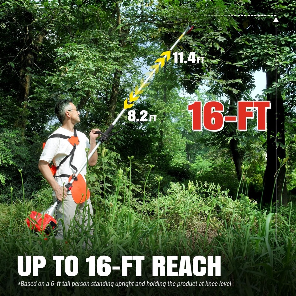 Gas Powered Pole Saw, 16-FT Height Reachable Cordless Extension ...