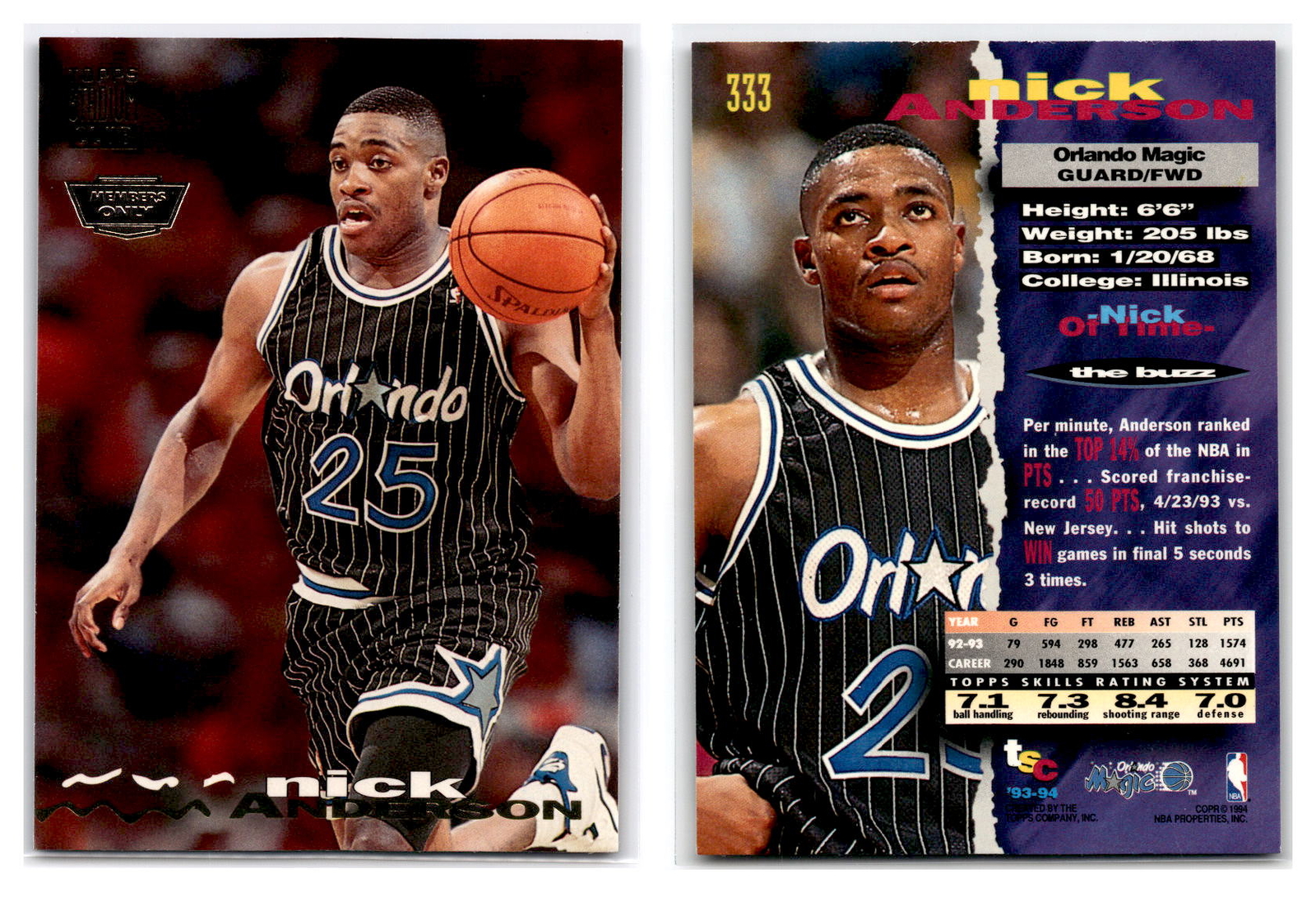 1993-94 Stadium Club Members Only #333 Nick Anderson - Orlando Magic | eBay