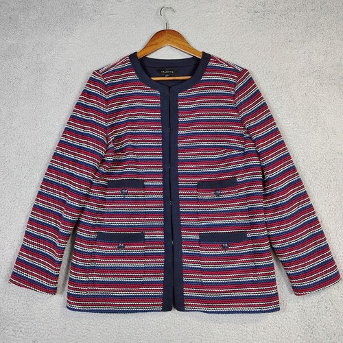 Talbots Blazer Womens Large Navy Red Striped Woven Tweed Stretch ...