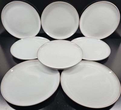 (8) IKEA Gladelig Gray Dinner Plates Set Smooth Brown Trim Dining Dish ...