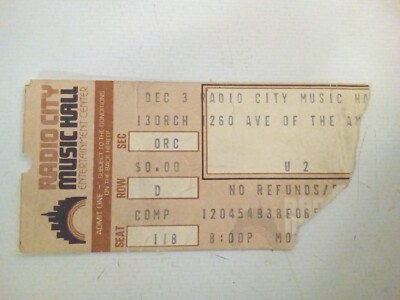 U2~RADIO CITY MUSIC HALL 1984 UNFORGETTABLE FIRE CONCERT TICKET STUB | eBay