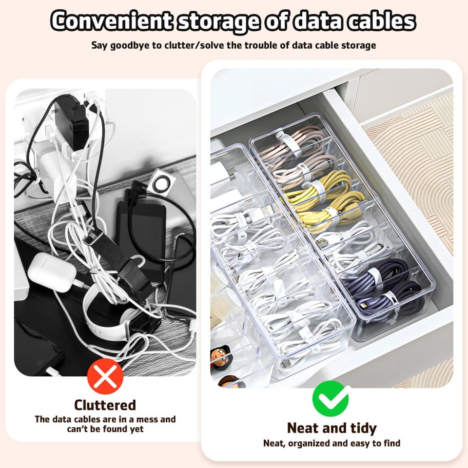 2 Pcs Cable Organizer Boxes Cord Box Organizer Clear Cable Case Cable ...