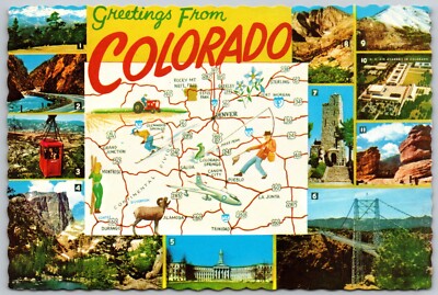 Greetings From Colorado Map and Iconic Scenes - Continental Postcard ...