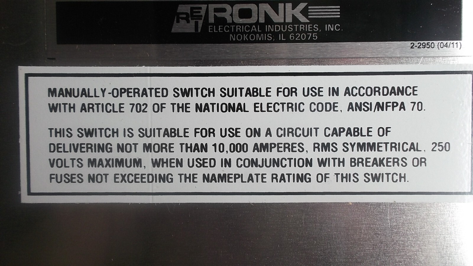 Ronk Meter-Rite Double Throw 400 AMP Generator Safety Transfer Switch ...