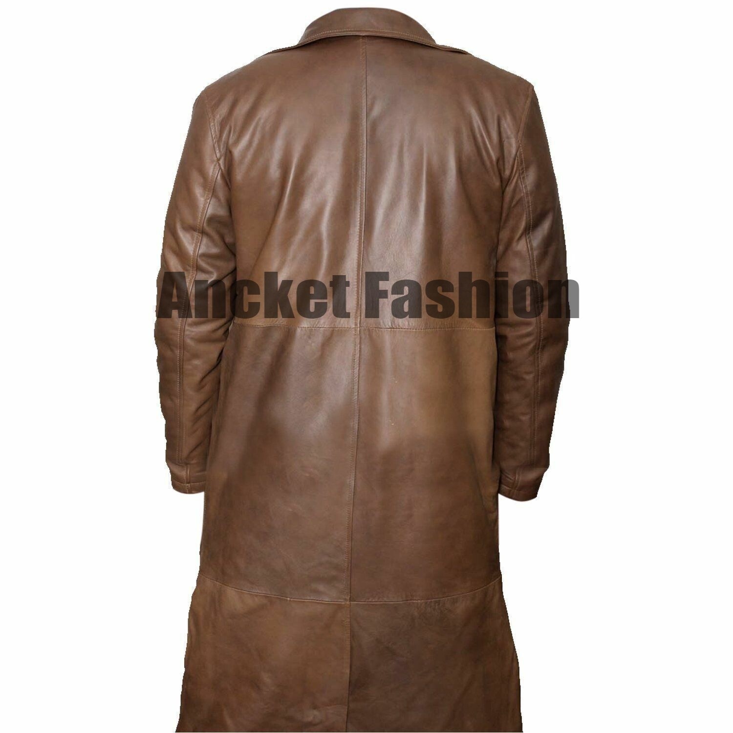 MEN'S VINTAGE BROWN GENUINE LEATHER JACKET DUSTER COAT | eBay