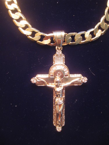 PENDANT CROSS WITH 30" LINK CHAIN GOLD PLATED / CRUZ CADENA ESLABON 30 ...