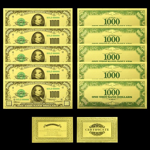 10pcs USA DOLLAR 1000 Dollar BANKNOTE with Certificate - Gold - Rare | eBay