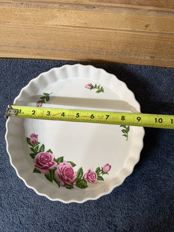WHITE ROSE FLOWER SCALLOPED CHRISTINE HOLM QUICHE TART PIE DISHWASHER ...