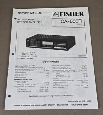 Fisher Integrated Stereo Amplifier CA-856R Service Manual D-3791 | eBay