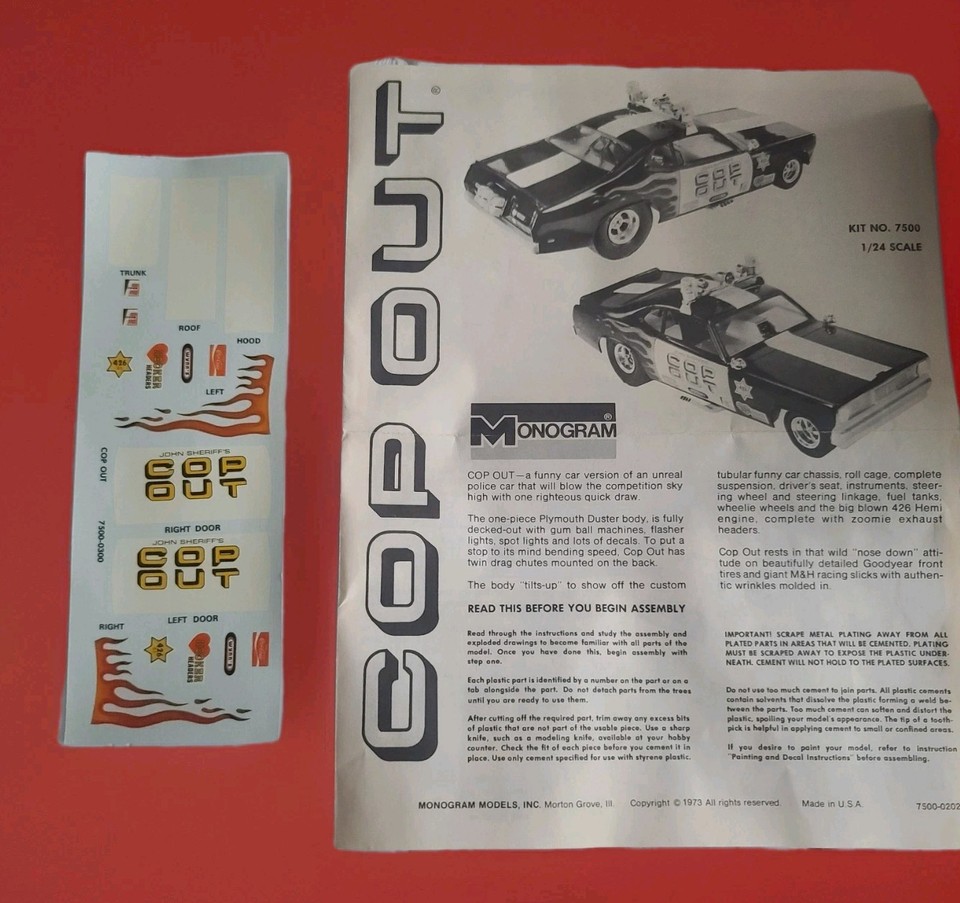 Vintage 1973 Cop Out Monogram 1:24 Model Kit Police Car Super Cop NEW Open Box | eBay