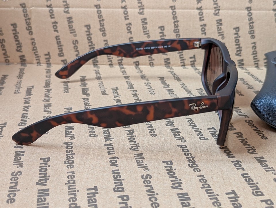 USED Ray-Ban Justin RB4165 865/T5 54-16 Polarized Sunglasses Tortoise ...