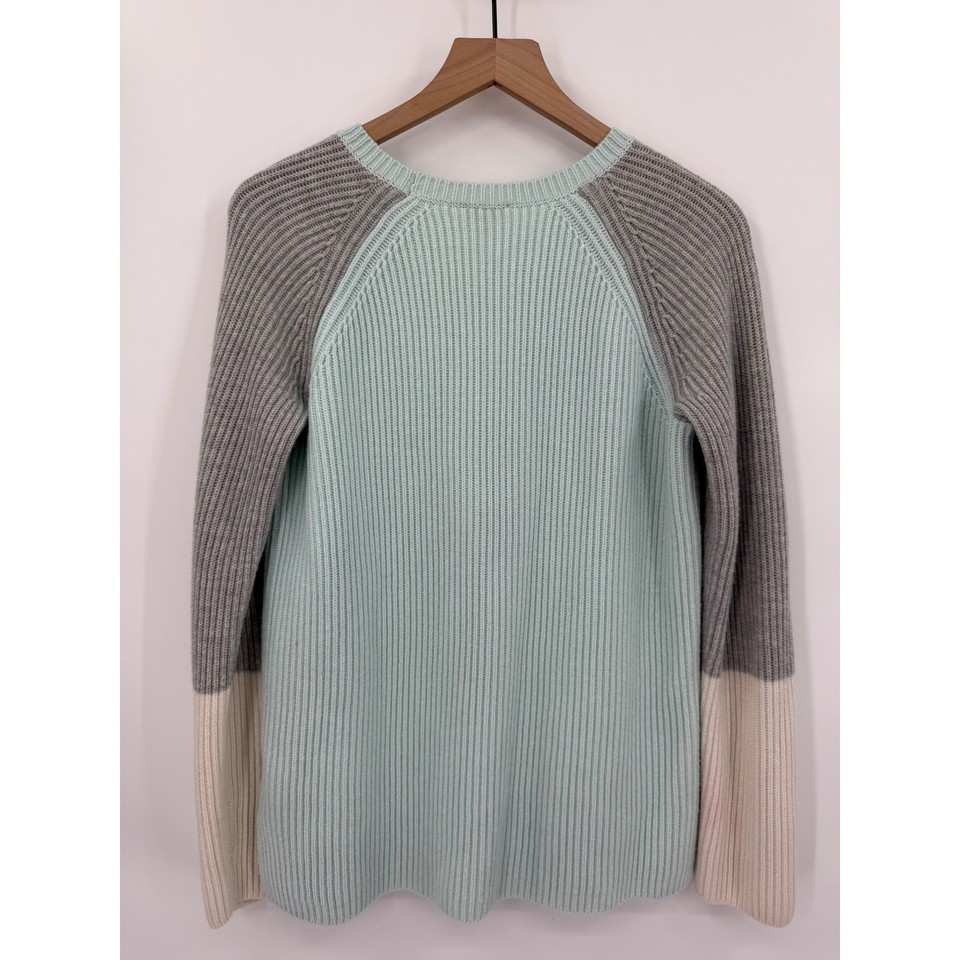 Talbots Sweater Womens Medium Blue Green Ribbed Knit Color Block Wool ...