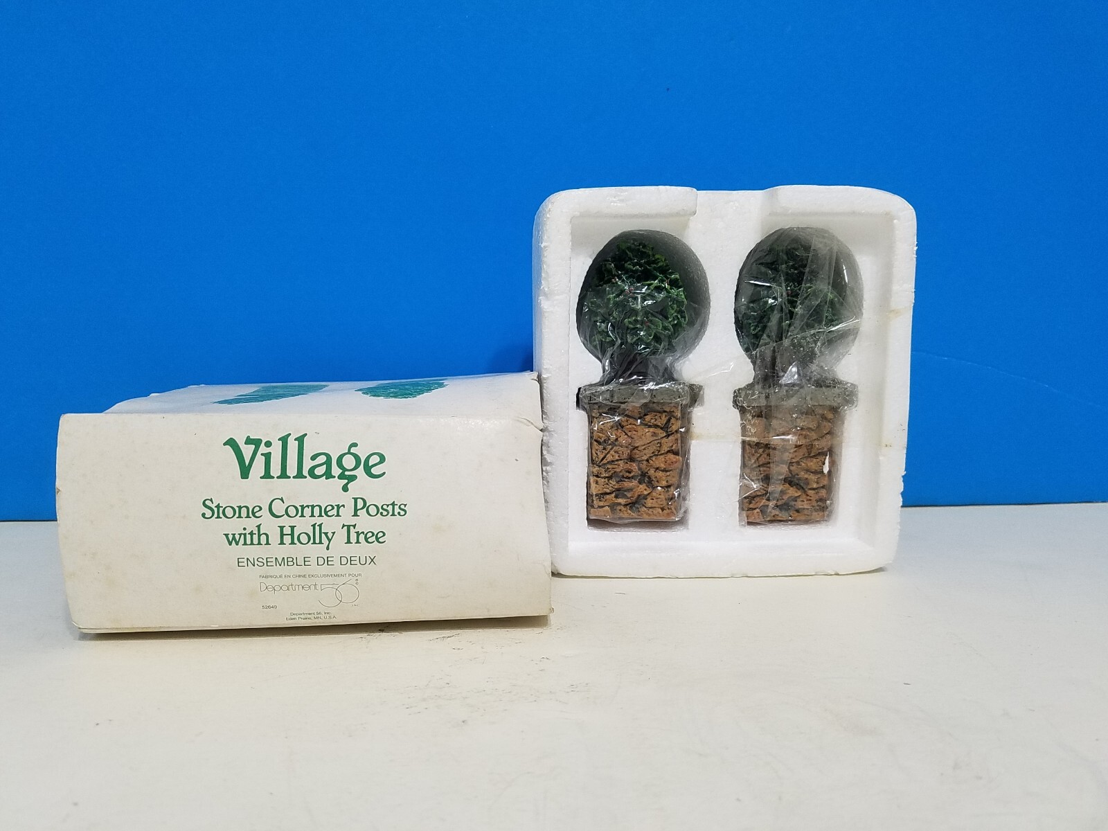Dept 56 #52649 Stone Corner Posts with Holly Tree Set of 2 Village ...