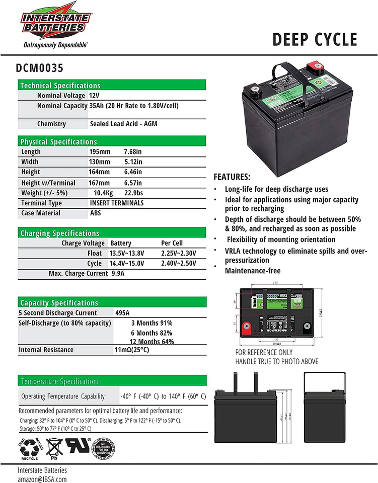 Interstate Batteries 12V 35Ah AGM Deep Cycle Battery (DCM0035) recharge ...