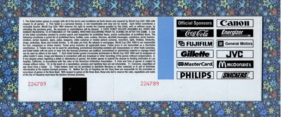 Chicago World Cup Soccer FULL Ticket Germany v Spain 6-21-1994 Soldier ...