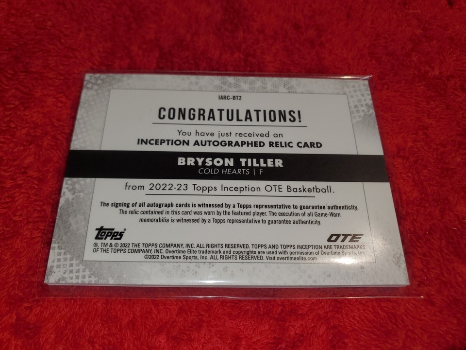 2023 TOPPS INCEPTION OVERTIME CARD OF BRYSON TILLER RC AUTO RELIC #023/ ...