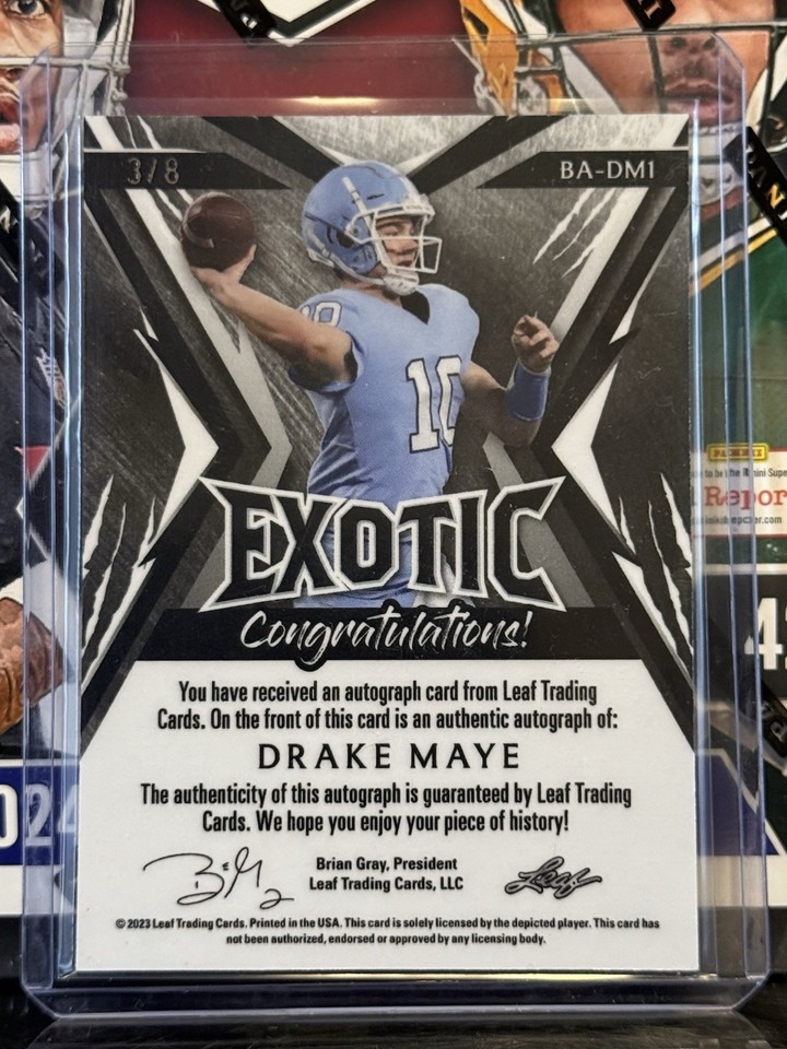 2023 Leaf Exotic 3/8 Drake Maye Rookie Auto 🔥 UNC Tarheels, Patriots | eBay