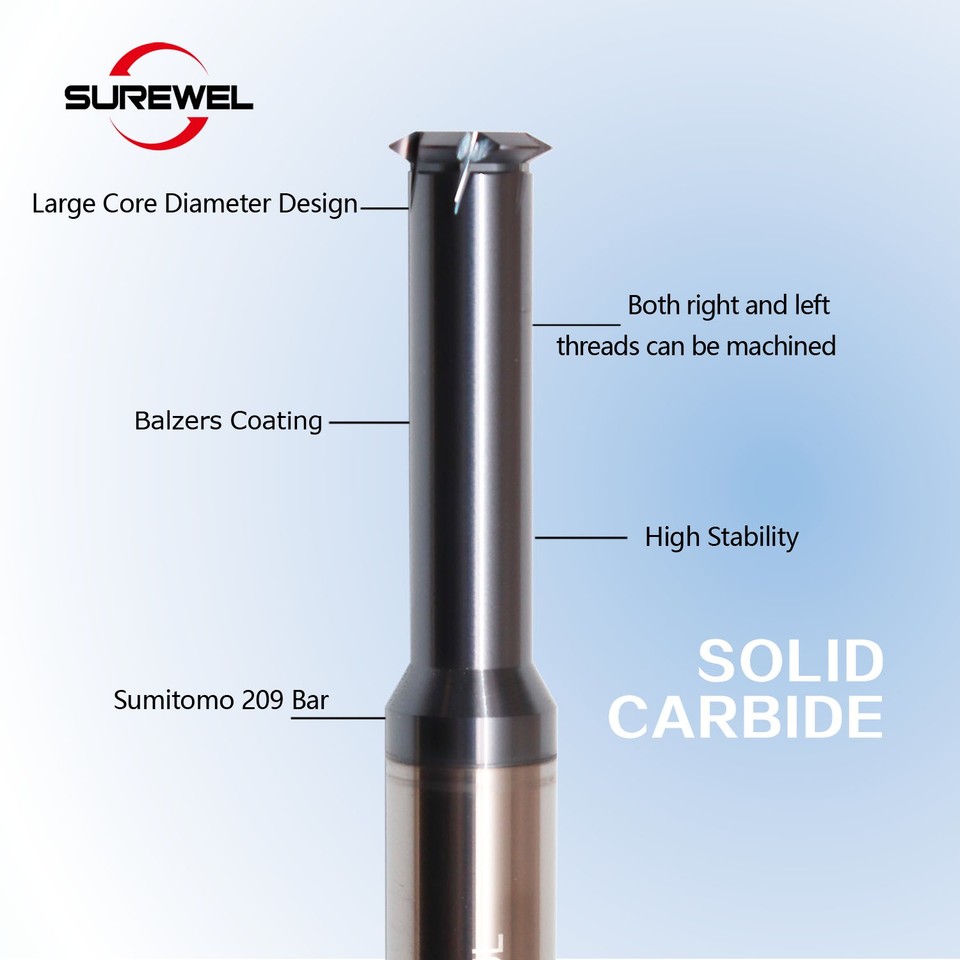 1 Tooth Carbide Milling Thread Endmill HRC65 M6 M10 M16 Coat CNC Thread ...