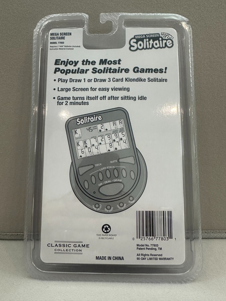 Mega Screen Solitaire Handheld Card Game 77803 In Original Pkg Classic ...