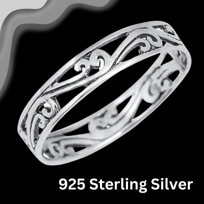 FILIGREE WAVE DESIGN Genuine 925 STERLING SILVER RING ~ Size 7 8 9 10 ...