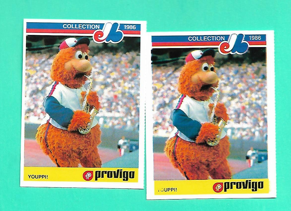 (2) YOUPPI 1986 PROVIGO FOOD PRINT VARIATION EXPOS/CANADIENS CARD ...