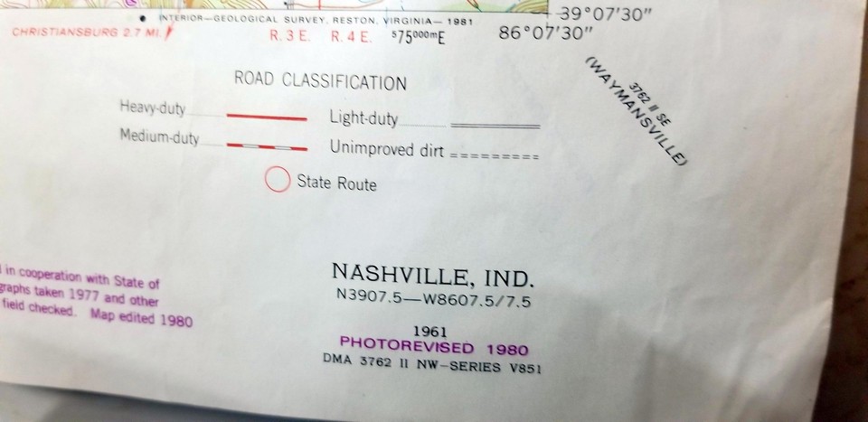 1961/1980 Orig USGS Topo Map Nashville INDIANA Quad 7.5' 1:24000 Folded ...