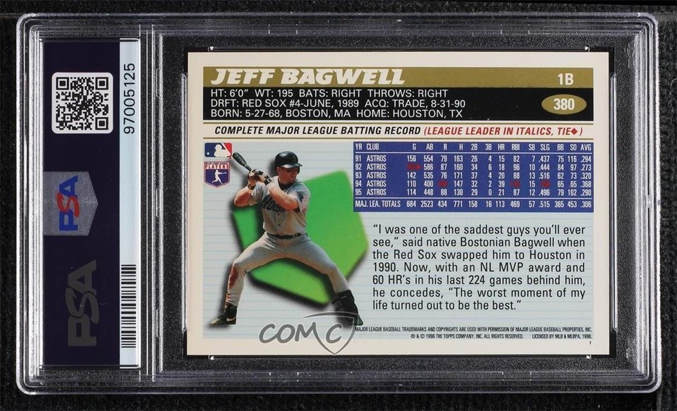 1996 Topps Jeff Bagwell #380 PSA 8 HOF 09dw | eBay UK