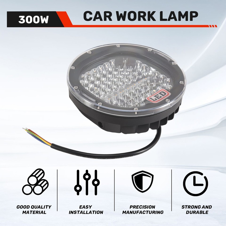 7 Inch 300W Offroad LED Work Light Bar White+Amber, Round Spotlight ...