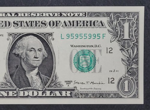 2017-A 1$ DOLLAR BILL WITH A FANCY EVEN SPLIT BINARY 9/5 SERIAL # L ...