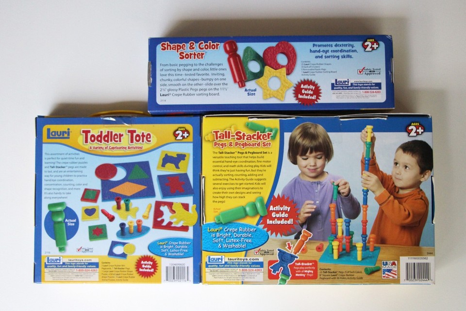 NEW Lauri Crepe Tall Stacker Pegboard + Toddler Tote + Shape & Color ...