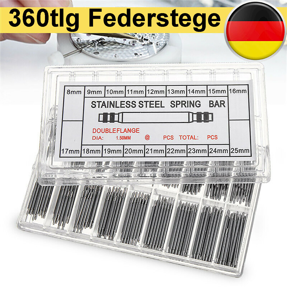 360tlg Federstege Federstifte Uhrenstifte Edelstahl fuer Uhrarmband 8mm ...