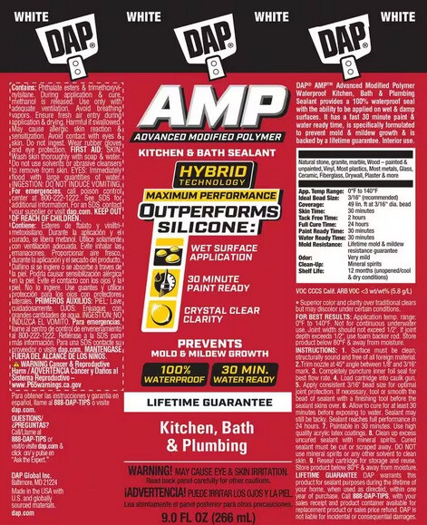 DAP AMP Advanced Modified Polymer 9 oz. White Kitchen and Bath Sealant ...