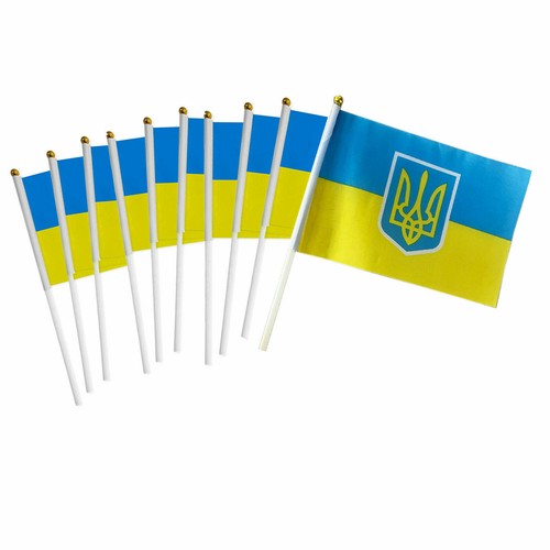 10/50Pcs Ukraine Flag Trident Ukrainian Hand Held Small Mini Stick ...