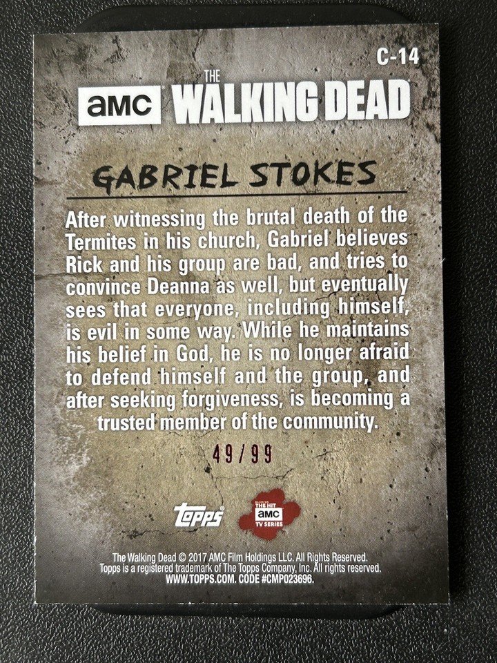 2017 The Walking Dead Season 6 Characters #C14 Gabriel Stokes Red 49/99 | eBay
